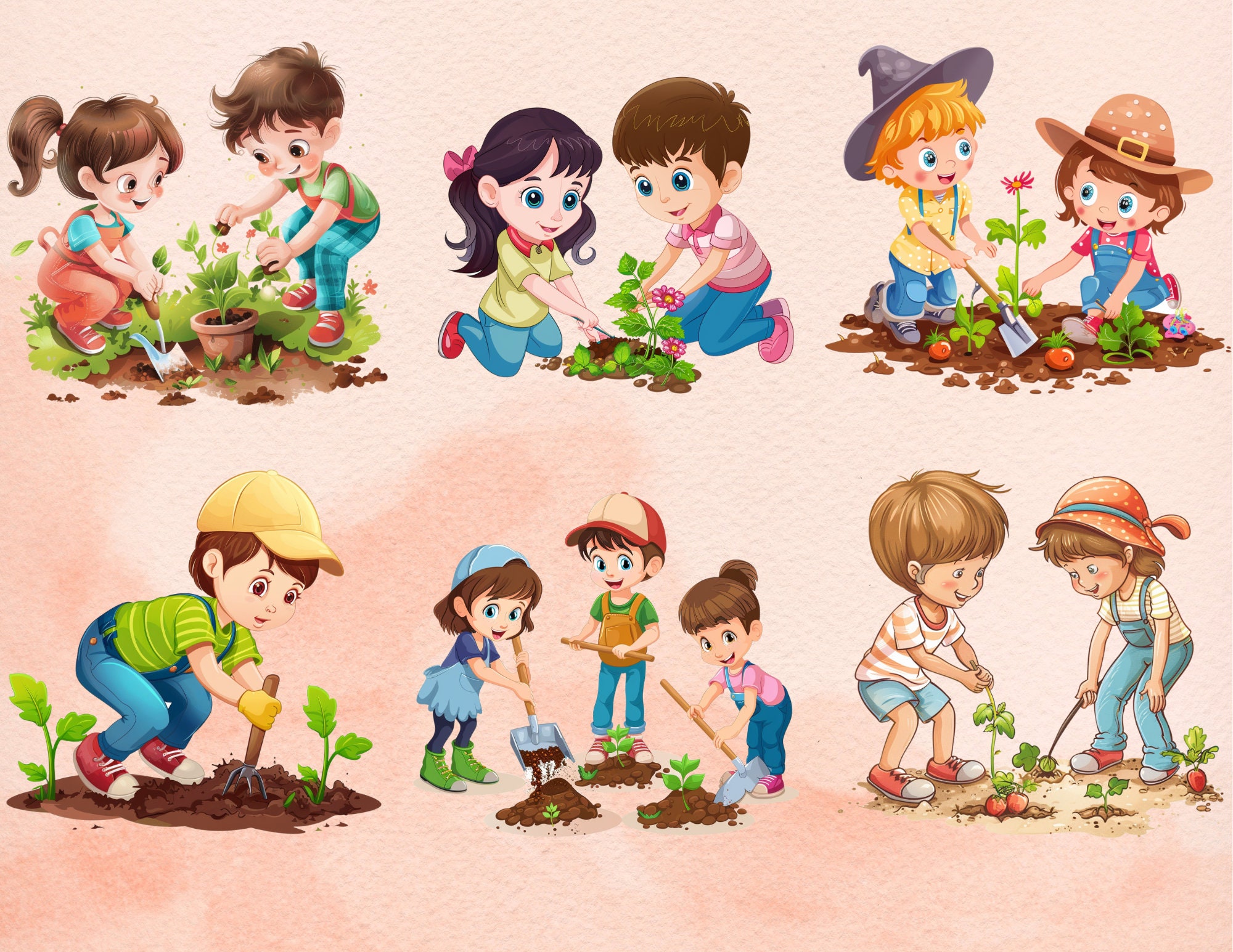 Clipart Children Planting Flowers | Kids in the Gardens | Little ...