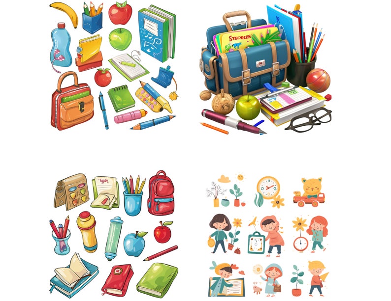 Clipart School Supplies | School Supplies PNG | Digital Print School ...