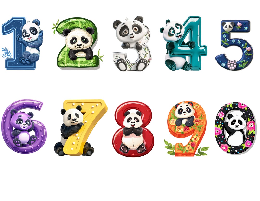 Panda Numbers Clipart, Cute Panda PNG, Animal Number Clipart, Baby ...