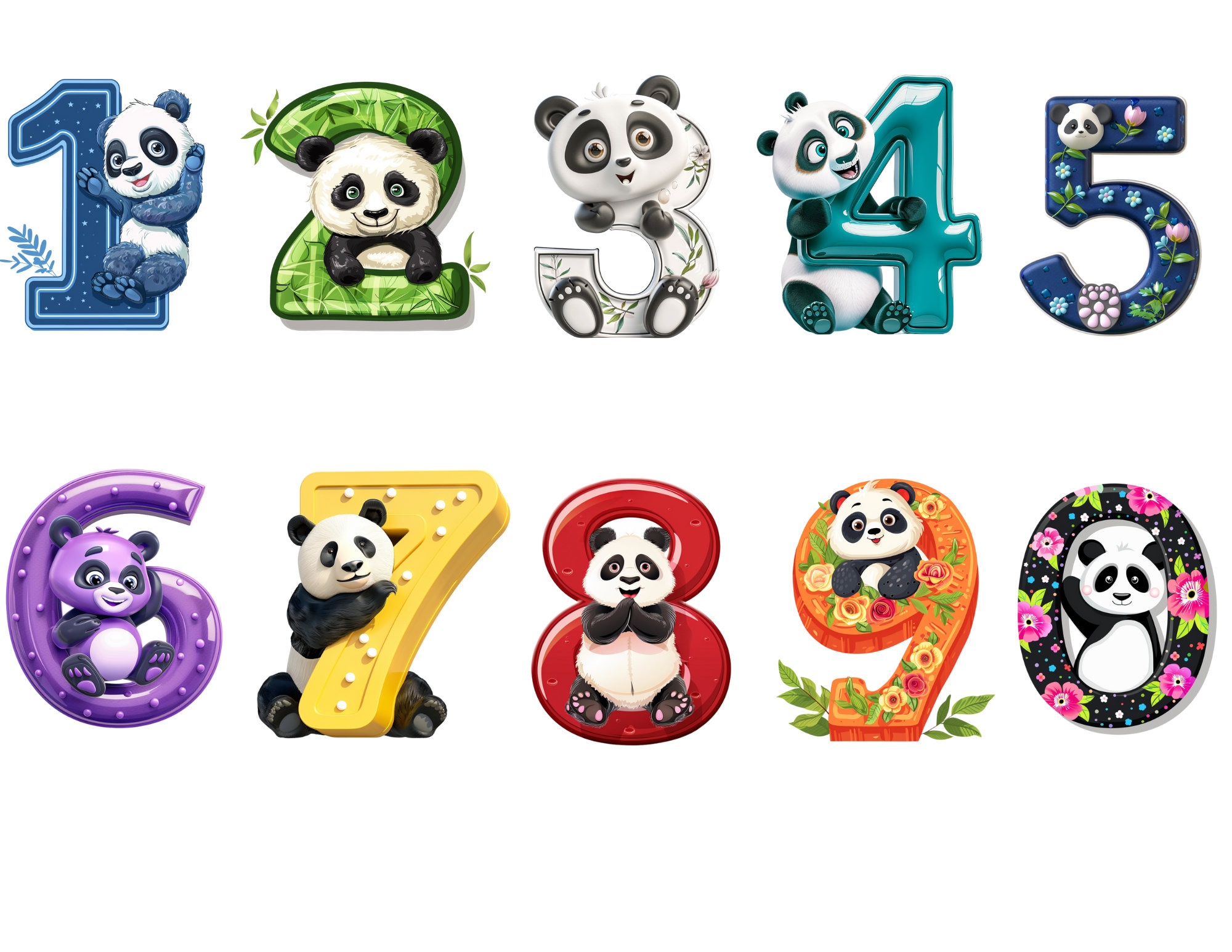 Clipart Panda Numbers | Panda Numbers PNG | Digital Print Cute Decor ...