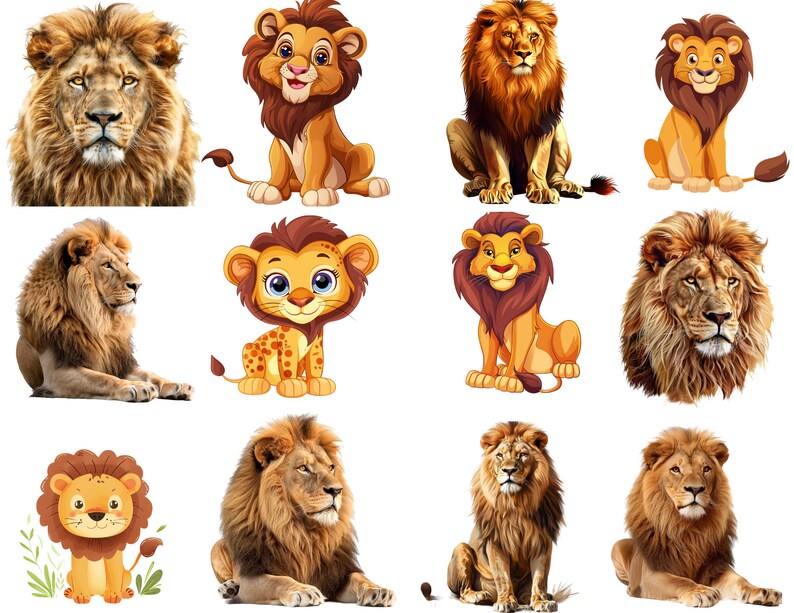 Majestic Lions Clipart Bundle | Lions PNG | Digital Print Lions ...