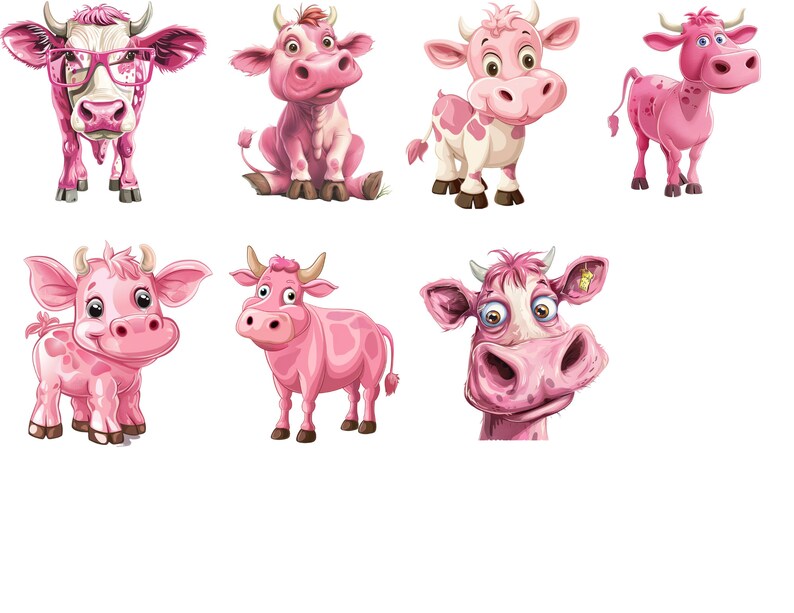 Funny Cow Clipart Bundle, Cute Cartoon Cows PNG, Farm Animal Clipart ...