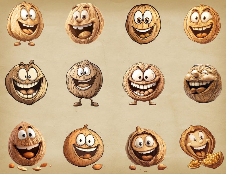 Funny Nuts Clipart | Cute Nuts 40 PNG | Digital Print Nuts Decor ...