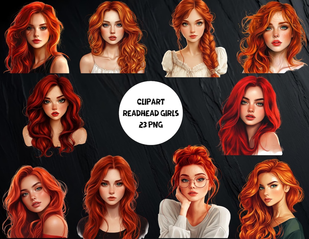 Redhead Girls Clipart Bundle | Fashionable Hairstyles PNG | Digital Art ...