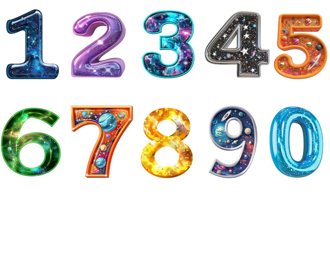 Cosmic Numbers Clipart | Cosmic Numbers PNG | Digital Print Cosmic ...