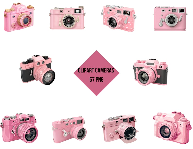 Pink Camera Clipart Bundle | 67 PNG Modern Cameras | Instant Download ...