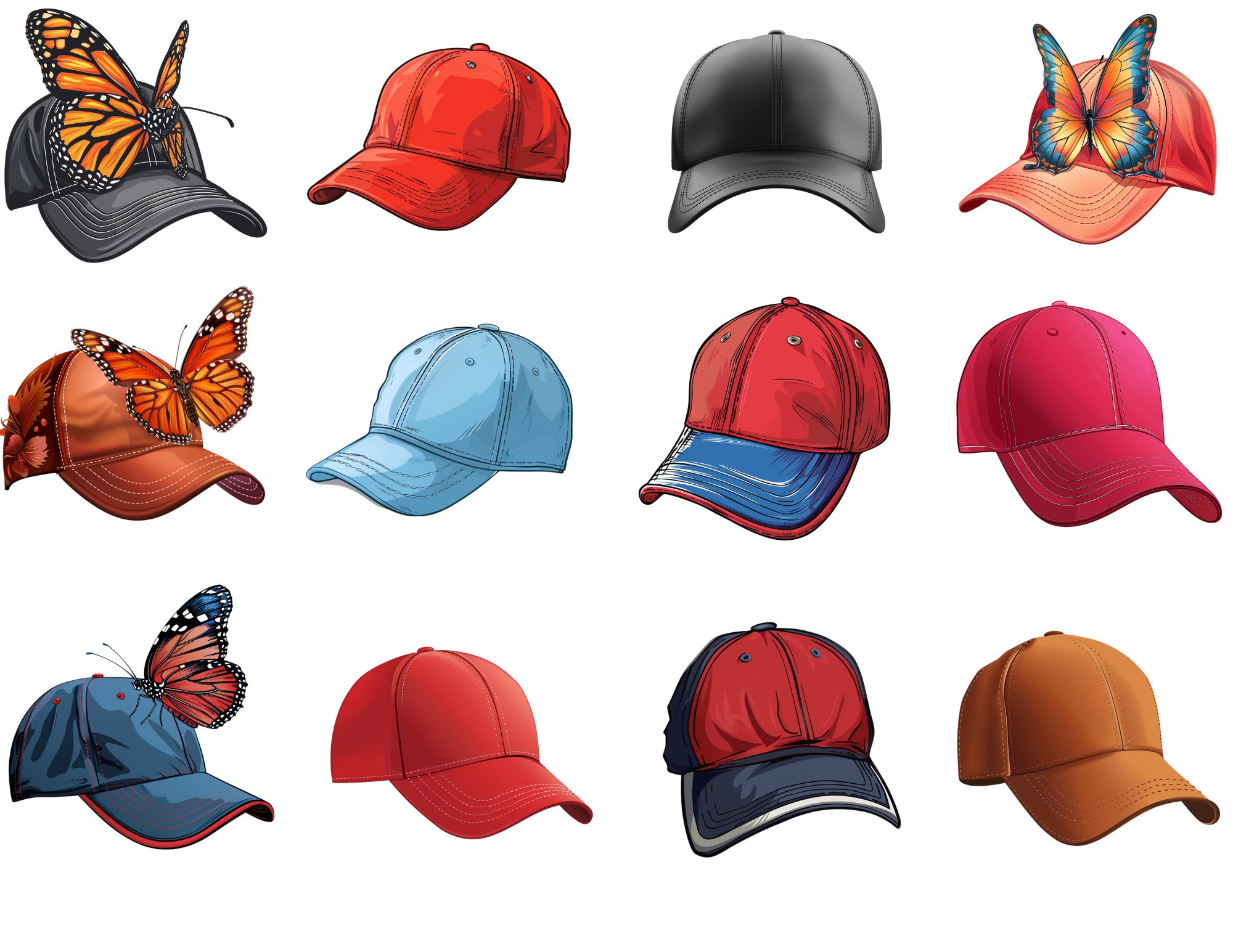 Clipart Baseball Caps Baseball Caps PNG Digital Print Baseball Caps ...