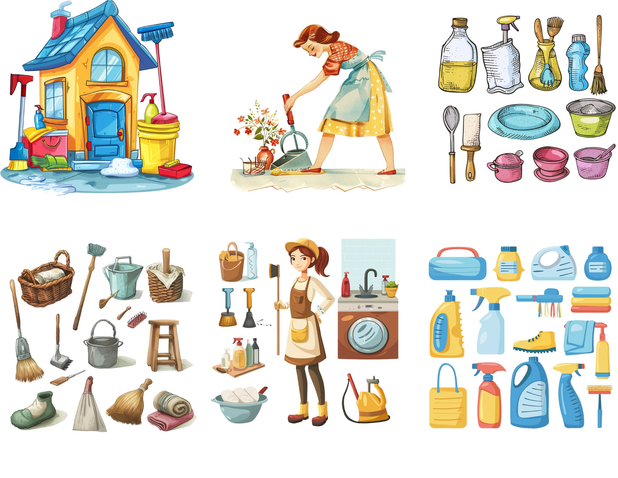 Housekeeping Clipart | Cleaning Tools PNG Graphics (instant Download ...