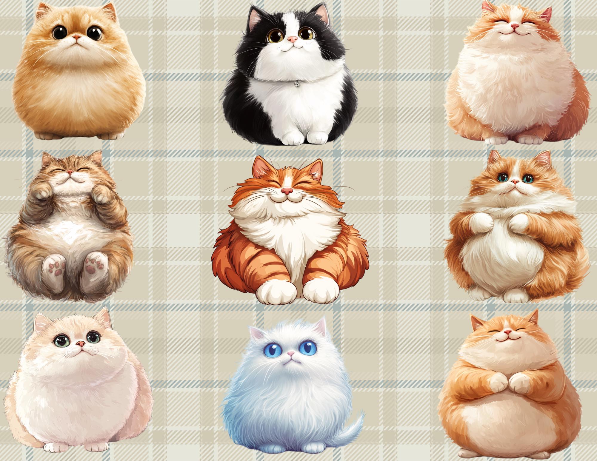 Chubby Cat Clipart, Fluffy Cat Clip Art, Adorable Cat PNG, Transparent ...