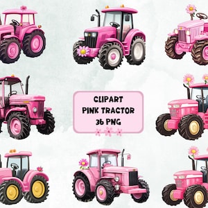 Clipart Pink Tractors, Tractors With Flowers 36 PNG, Digital Print Cute ...