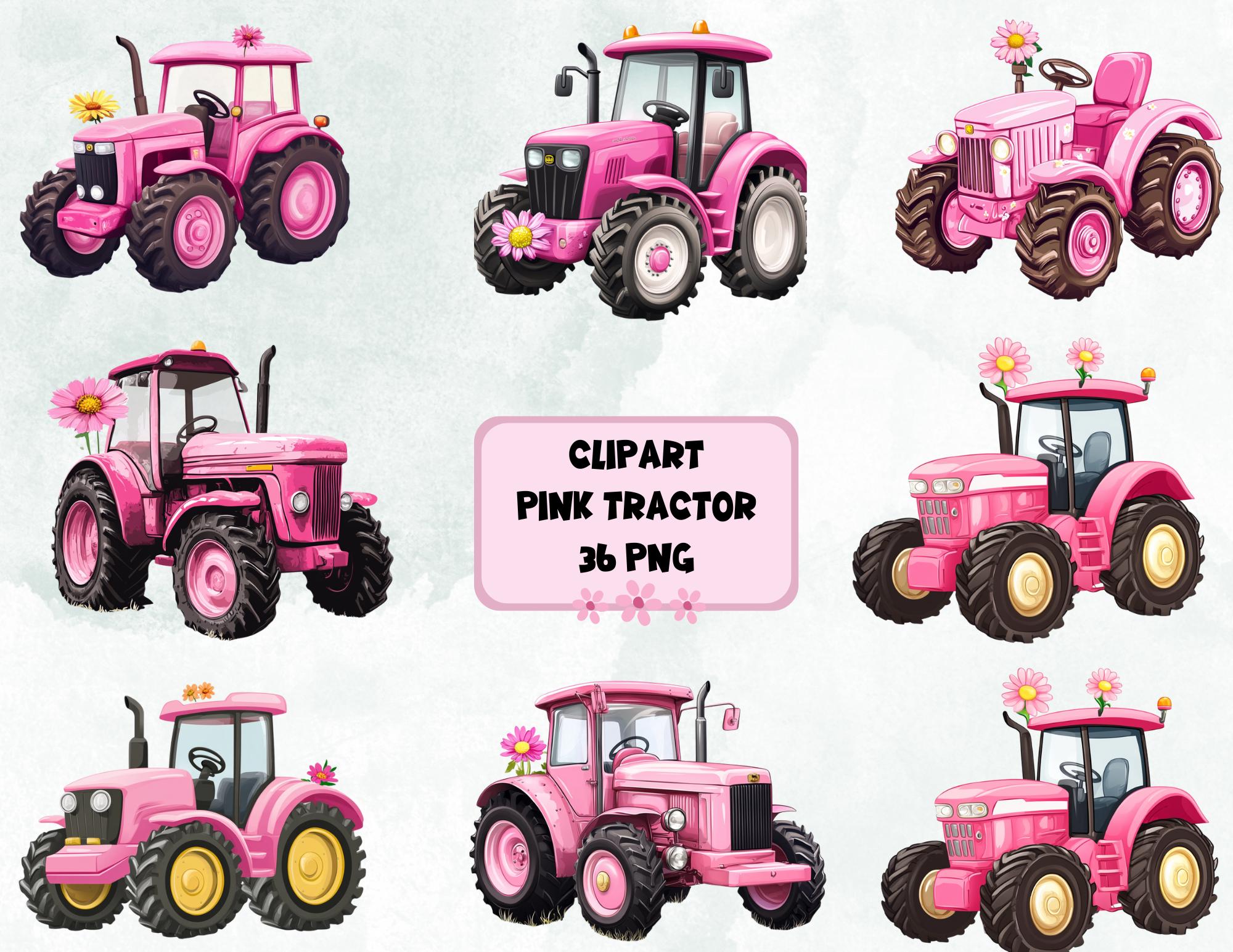 Clipart Pink Tractors, Tractors With Flowers 36 PNG, Digital Print Cute ...