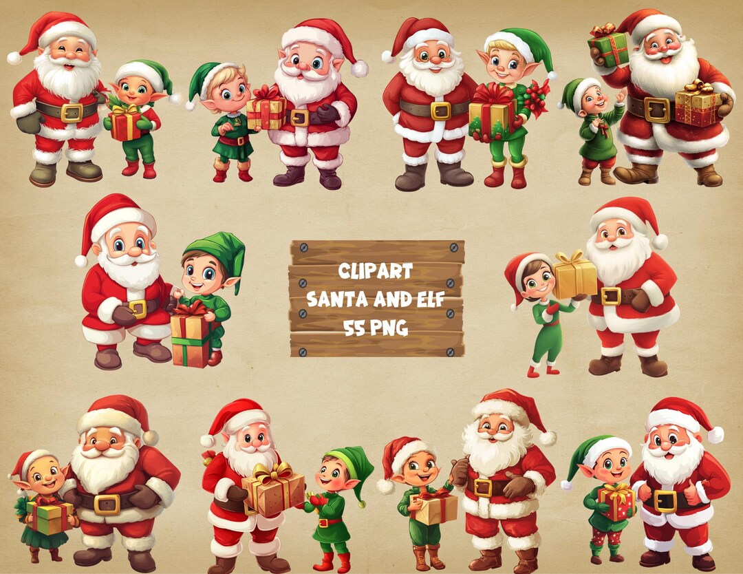 Santa and Elf Clipart Bundle | Christmas Characters Collection 55 Pngs ...