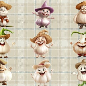 Funny Garlic Clipart Bundle, Cute Garlic Clip Art, Funny Vegetables PNG ...