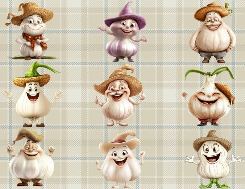 Funny Garlic Clipart Bundle, Cute Garlic Clip Art, Funny Vegetables PNG ...
