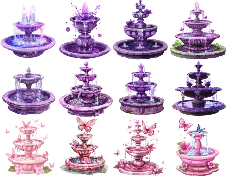 Clipart Pretty Fountains | Magic Fountains PNG | Digital Print Cute Art ...