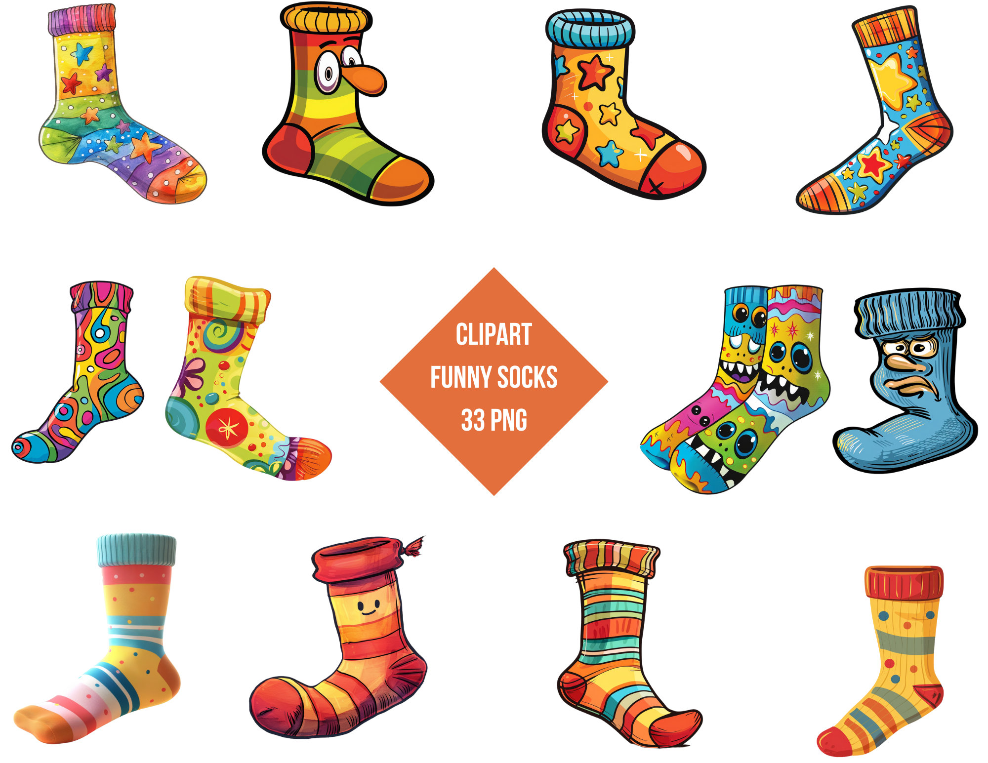Clipart Funny Socks | Funny Socks PNG | Digital Print Funny Socks | Transparent Background ...