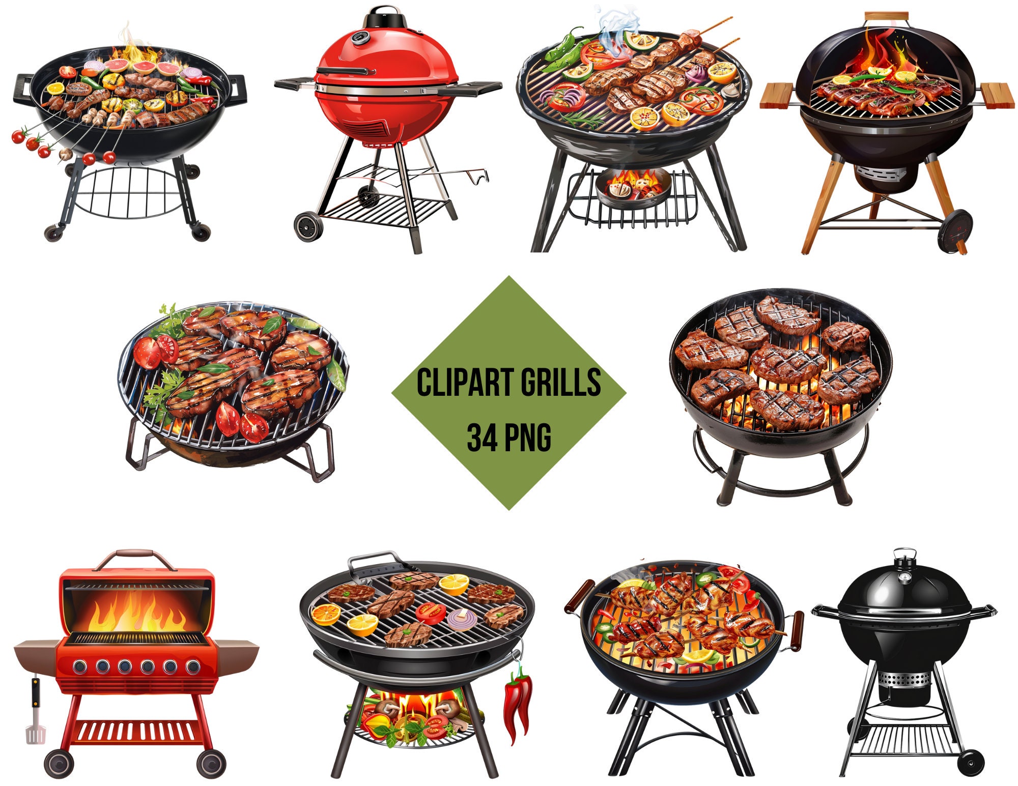 Grills Clipart Set - 34 Pngs for Design Projects | BBQ Events, and ...