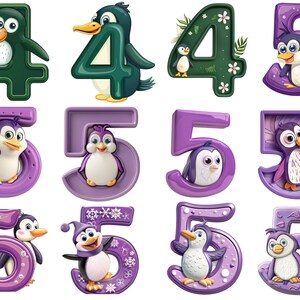 Penguin Numbers Clipart, Cute Penguin PNG, Arctic Animal Numbers, Kids ...