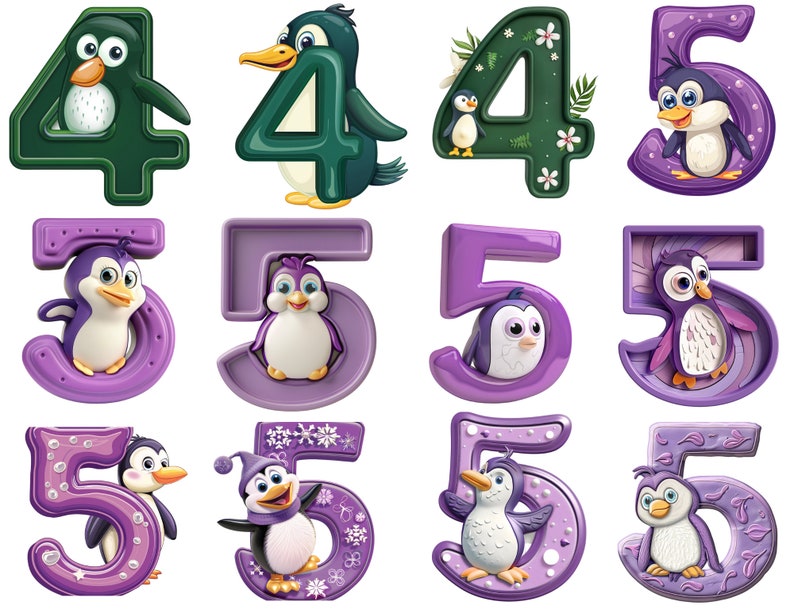 Penguin Numbers Clipart, Cute Penguin PNG, Arctic Animal Numbers, Kids ...