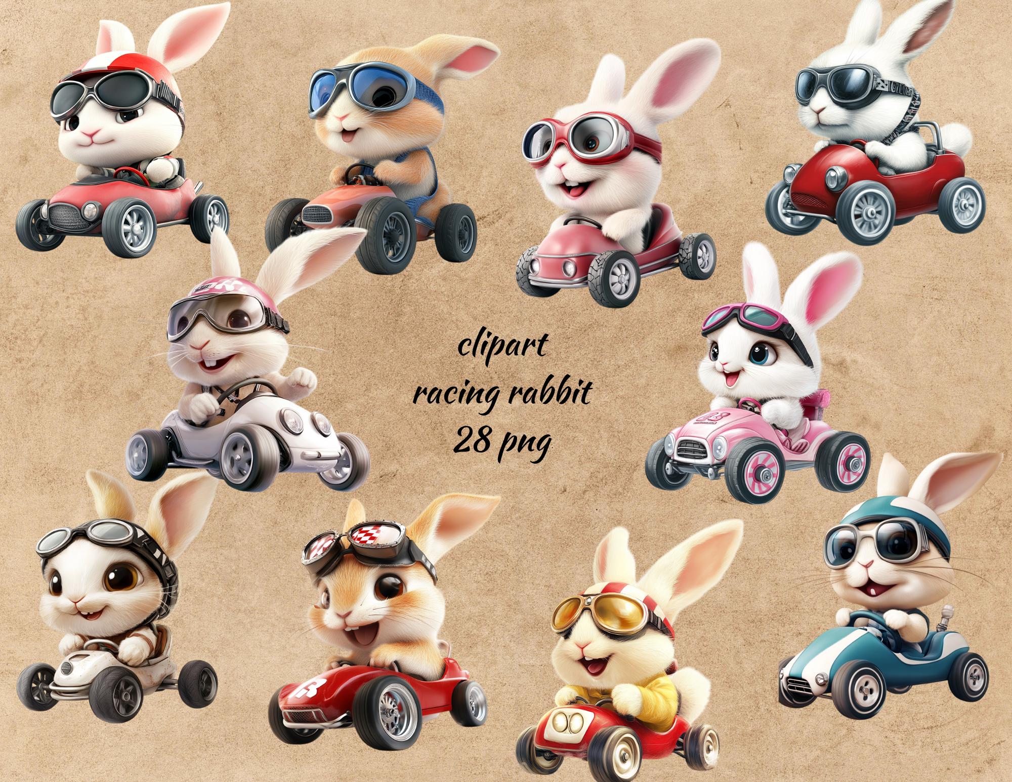 Racing Bunny Clipart | Cute Rabbit Driver PNG | Kart Racer Animal ...