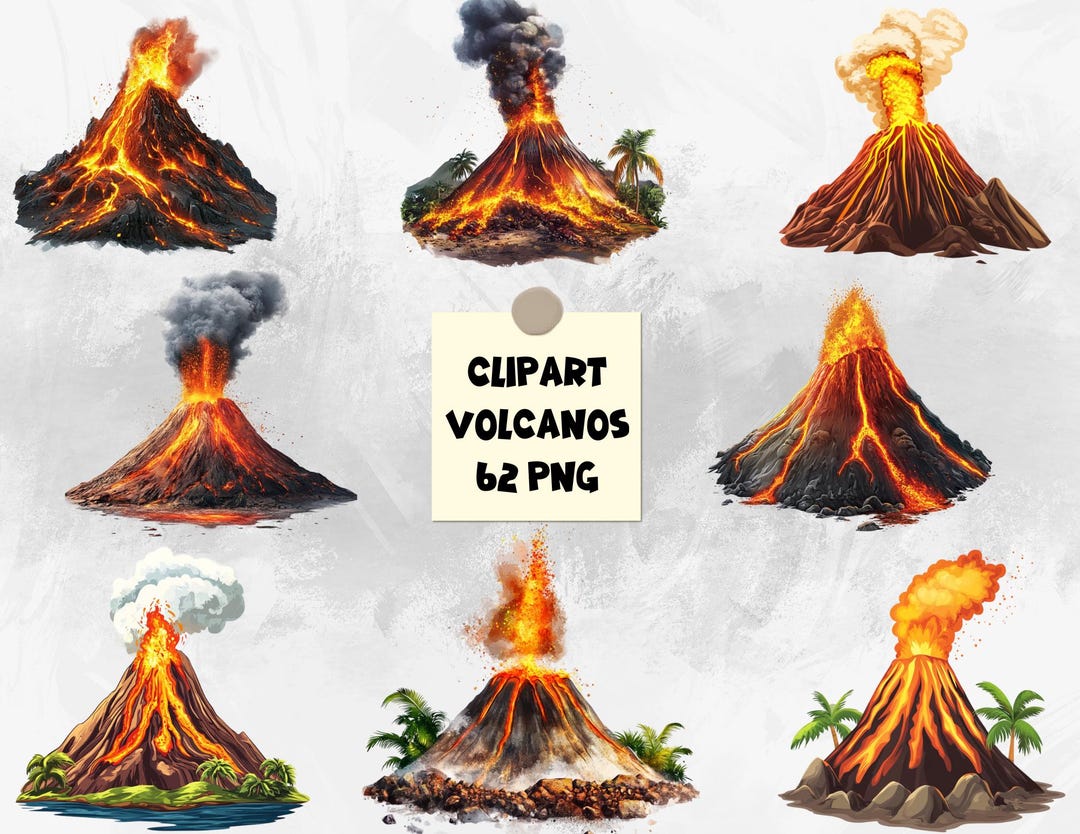 Volcano Clipart Bundle, Erupting Volcano PNG, Natural Disaster Clipart ...