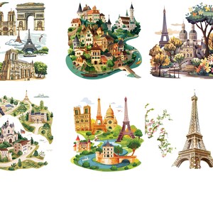 France Themed Clipart Set | Illustrations of Iconic Landmarks and ...