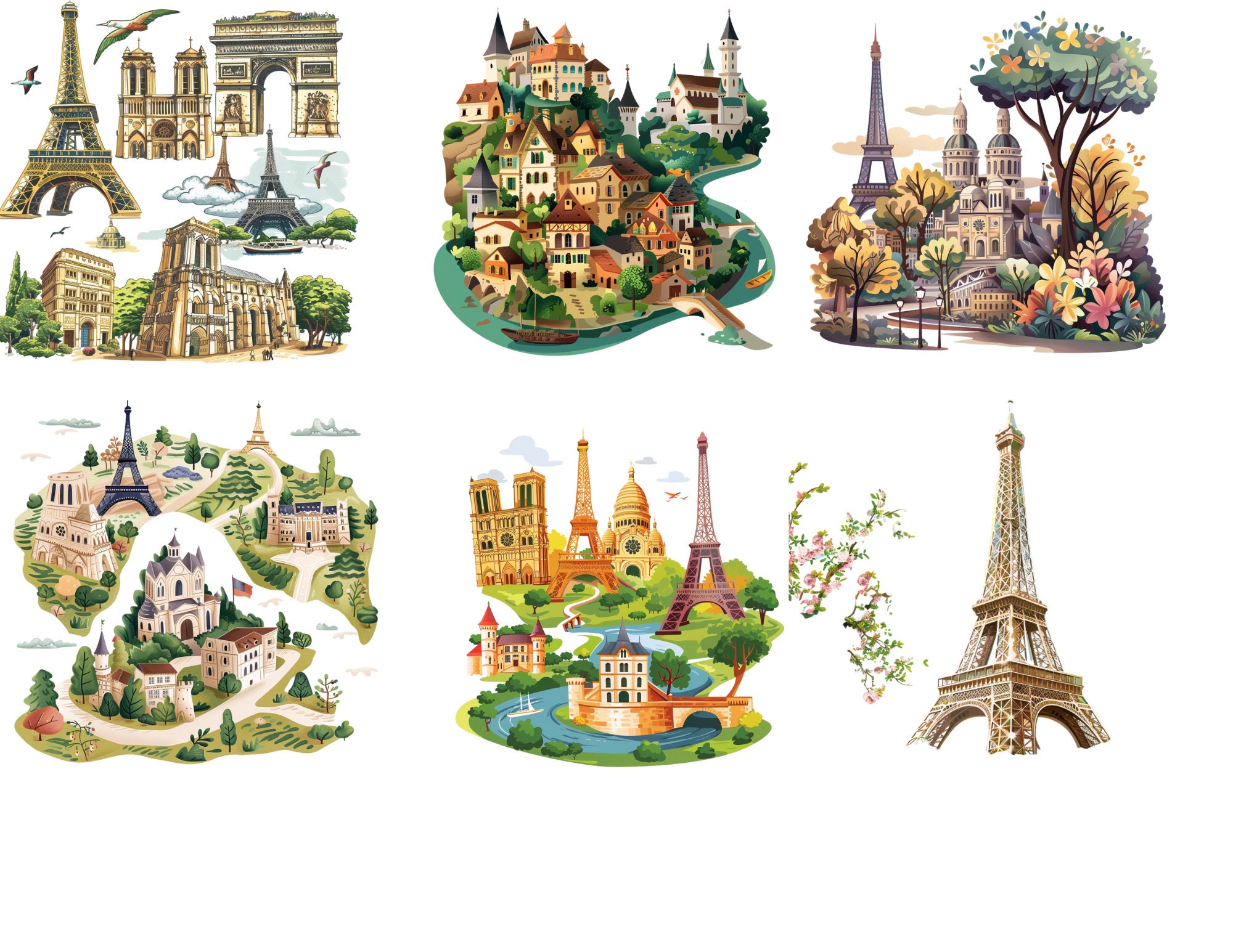France Themed Clipart Set | Illustrations of Iconic Landmarks and ...