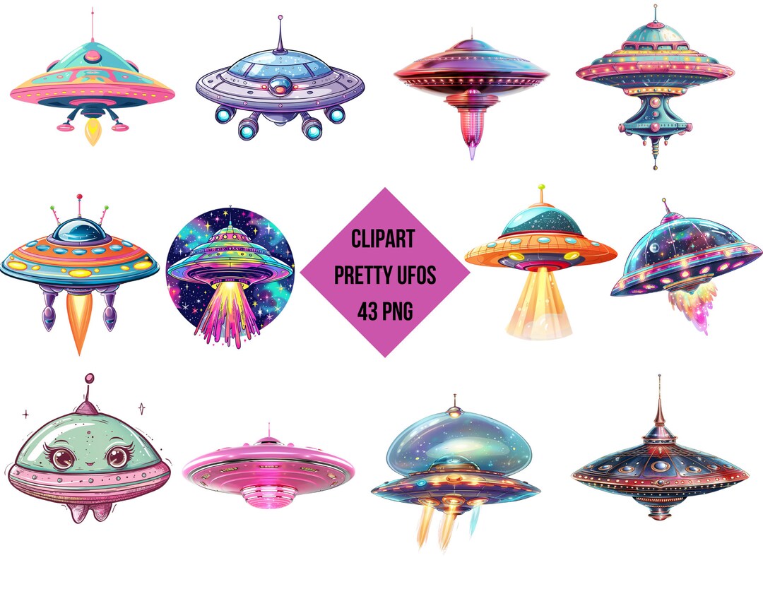 Clipart Pretty Ufos | Pretty Ufos PNG | Digital Print Colorful Ufos ...