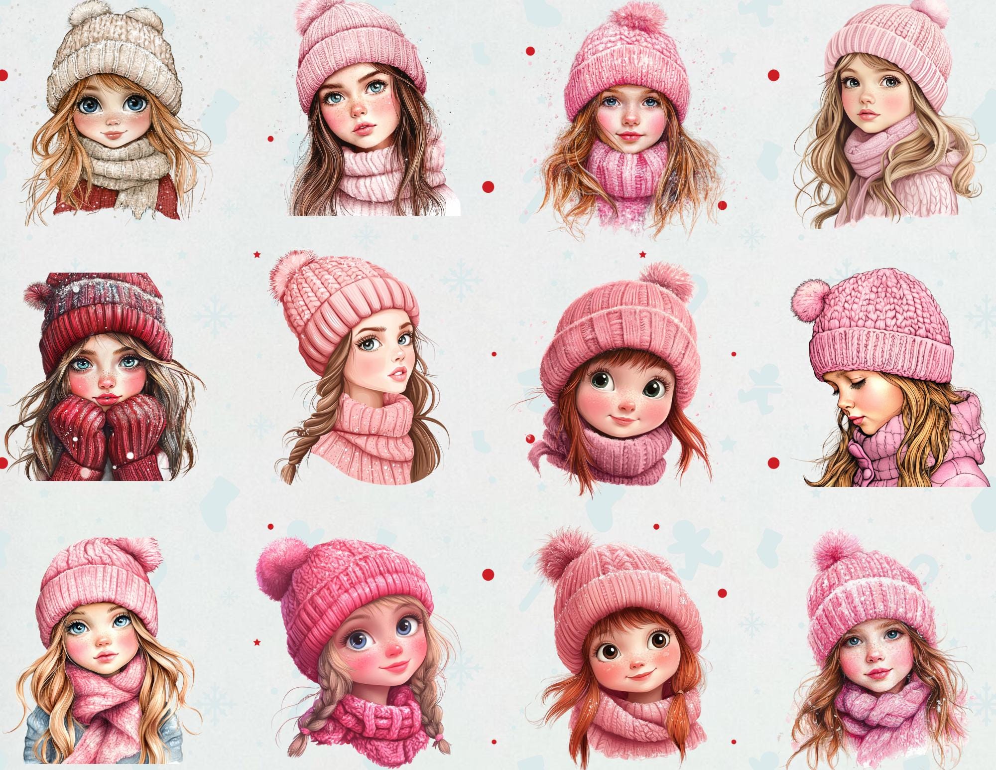 Winter Girls With Cozy Hats Clipart | Winter Vibes PNG | Digital Print ...