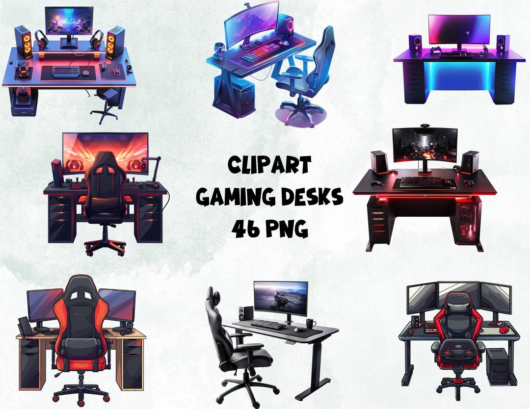 Clipart Gaming Desks | Gamer's Paradise | 46 PNG for Buttons and DIY ...