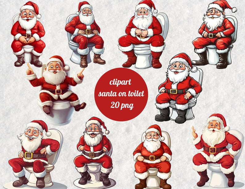 Funny Santa on Toilet Clipart Bundle | 20 PNG Funny Christmas Designs ...