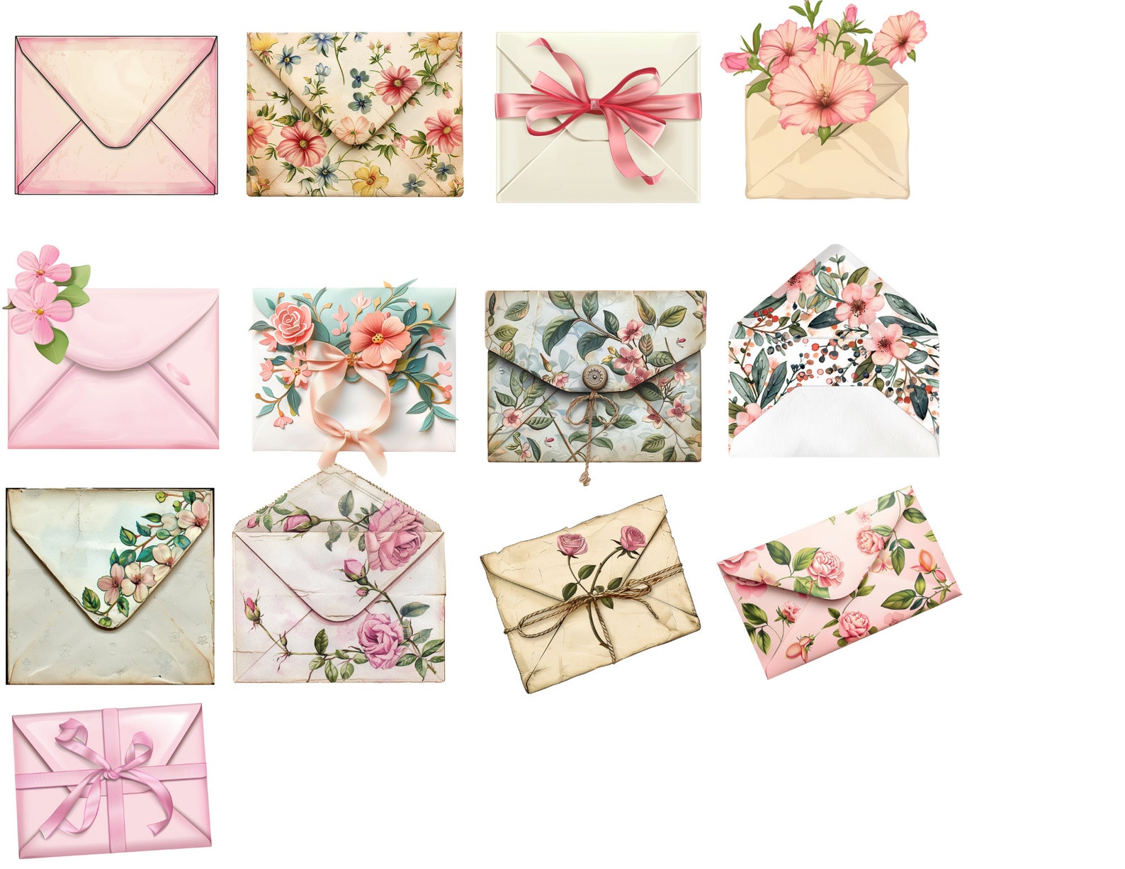 Floral Envelopes Clipart Set | 38 PNG Images for Digital Projects and ...