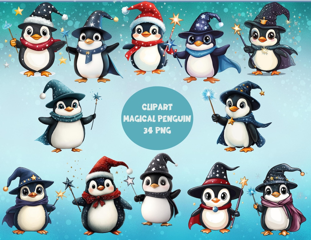Magical Penguin Clipart Bundle | Adorable Penguins in Wizard Hats and ...