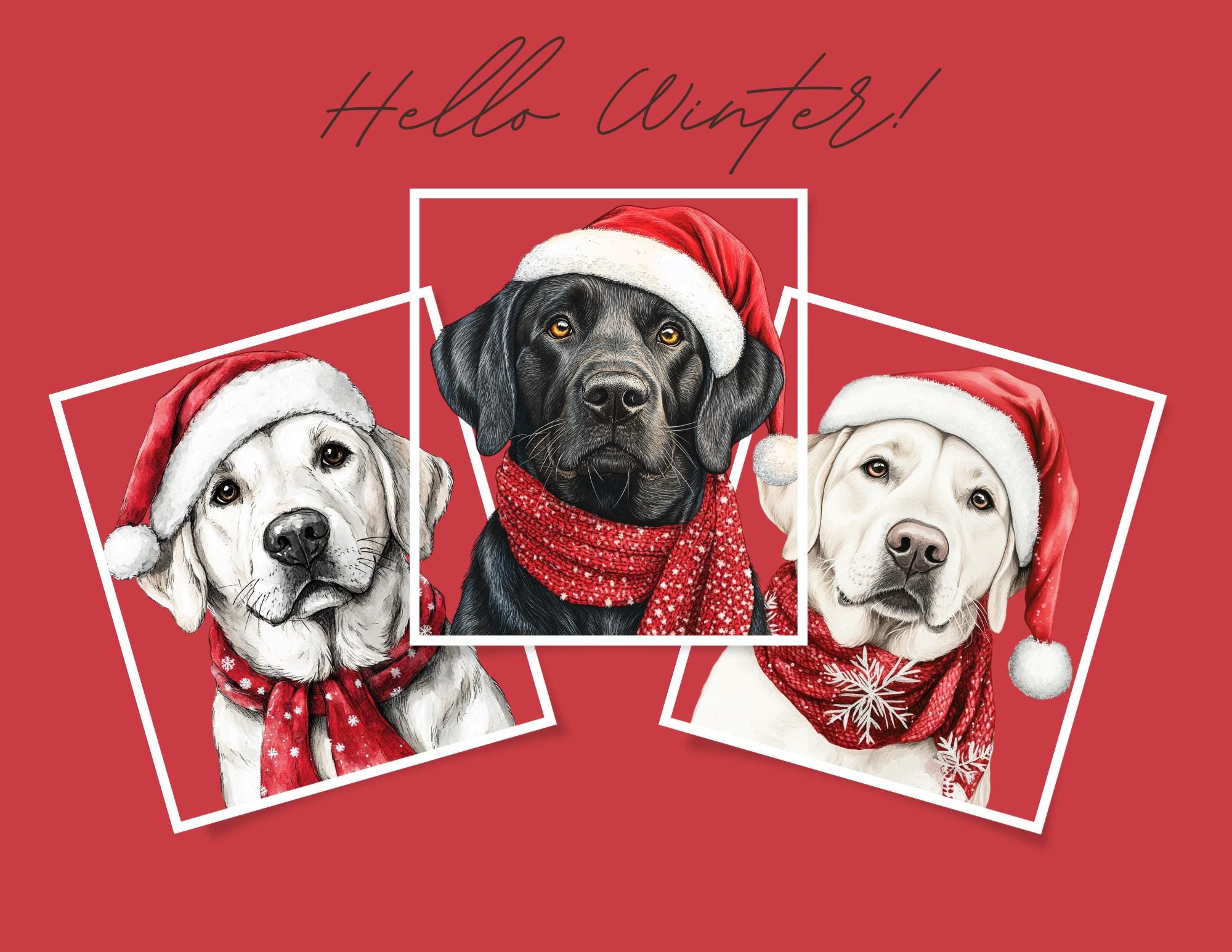 Labrador Christmas Clipart | 39 PNG | Digital Print With Christmas Dogs ...