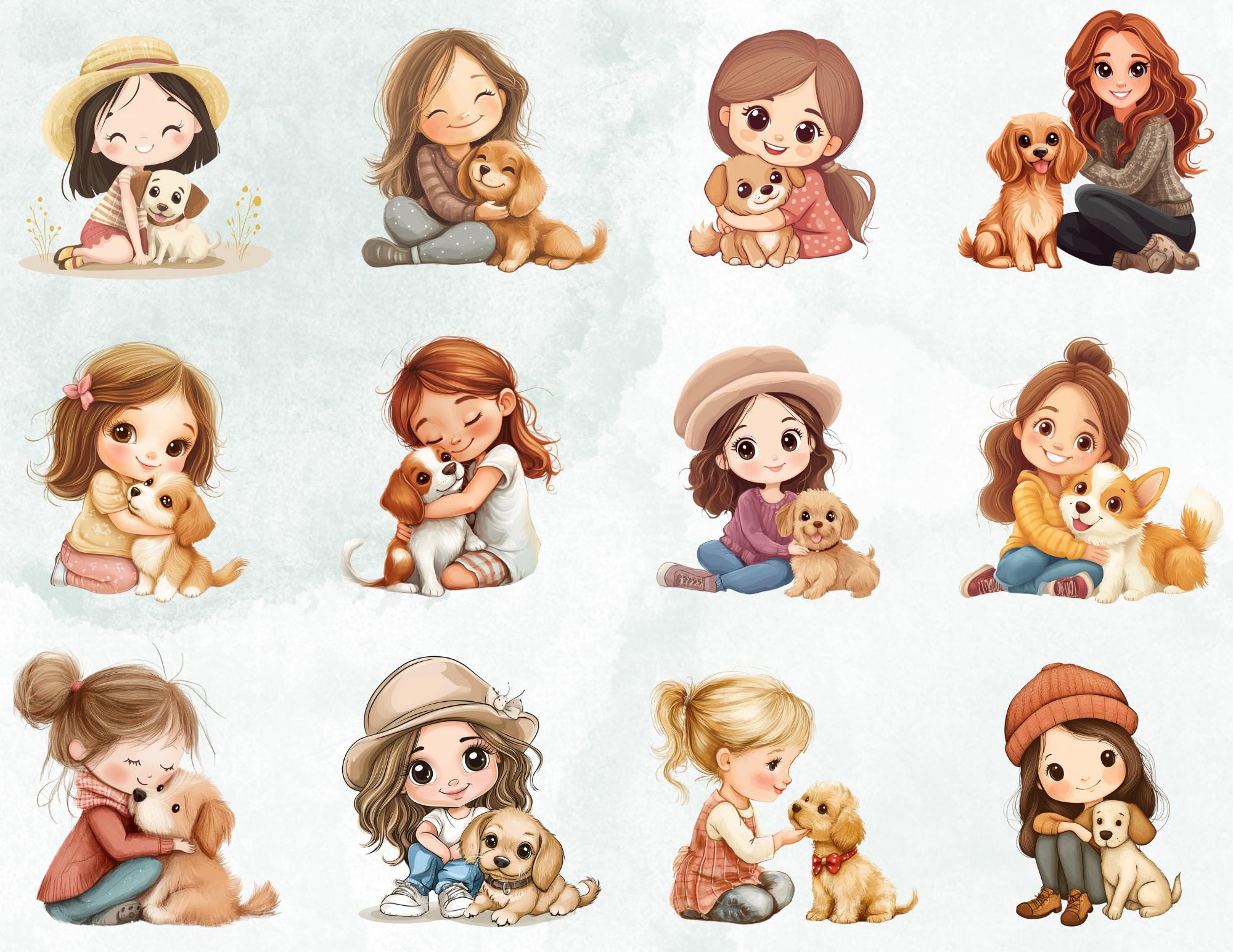 Girls and Puppies Clipart | Cute Illustration | Perfect for Projects ...