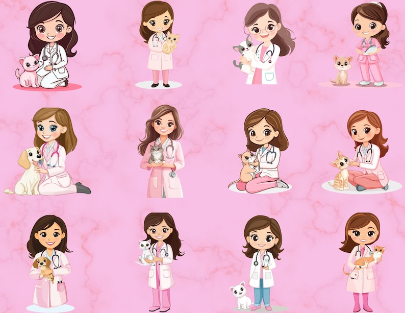Pretty Veterinarian Clipart – Adorable Vet and Pets 48 PNG | Female Vet ...