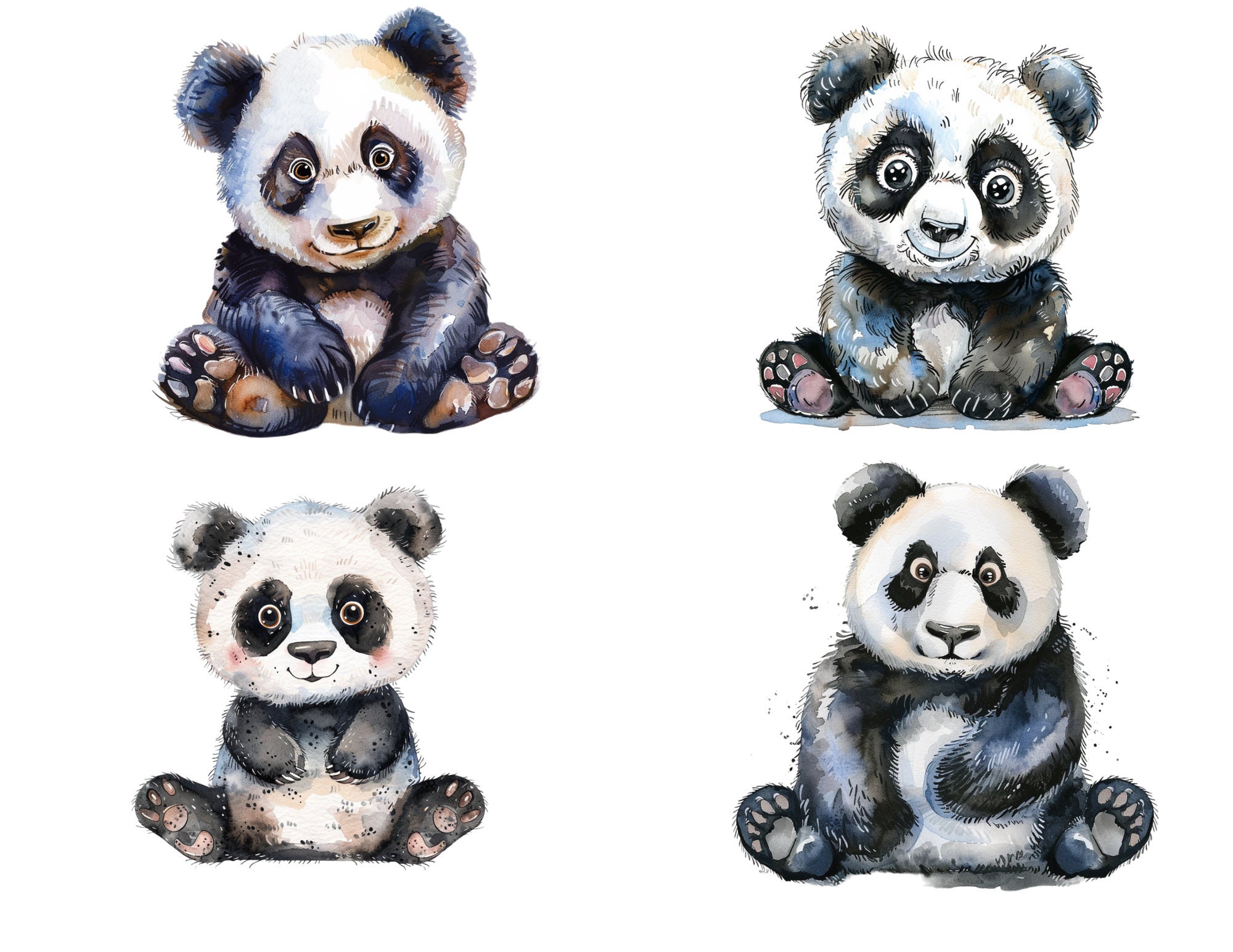 Panda Bears Clipart | Adorable Panda Bears PNG | Digital Print Decor ...
