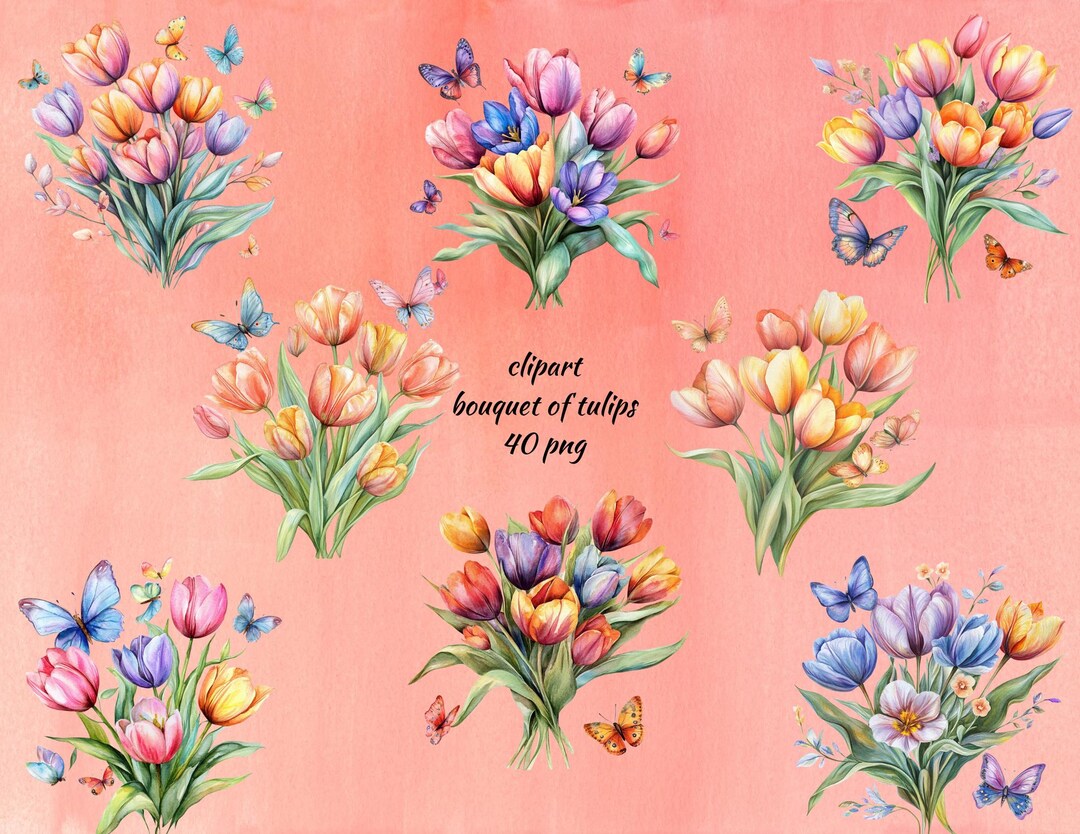 Watercolor Tulips Clipart, Easter PNG, Spring Flowers Clipart, Flowers ...