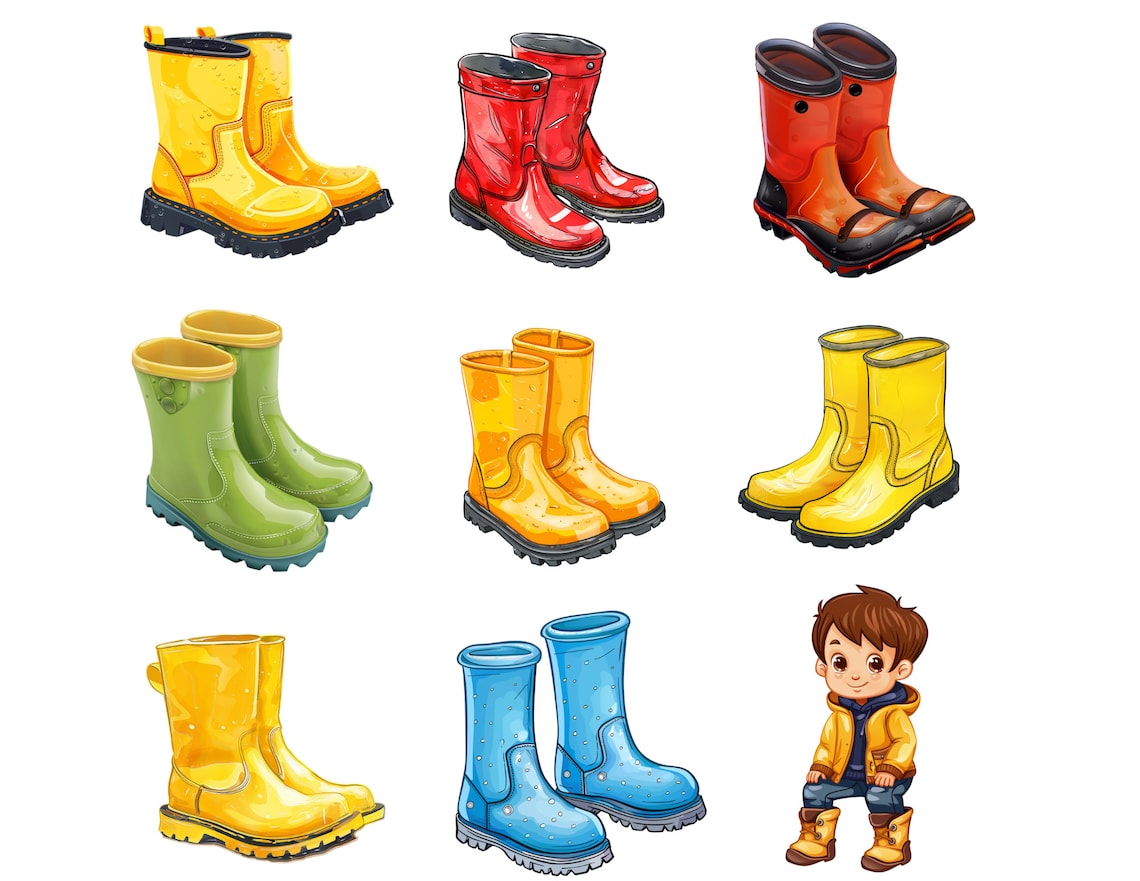 Rain Boots Clipart Bundle | Kids Wellies PNG | Digital Colorful Boots ...