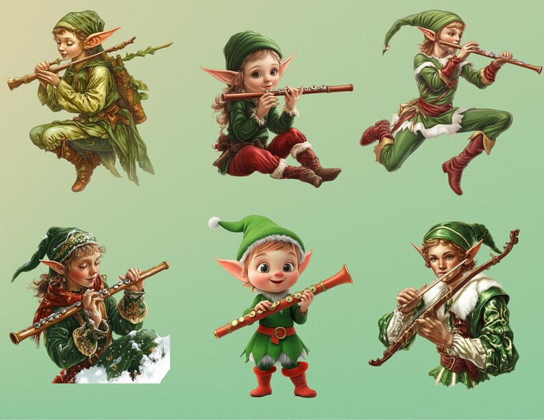 Elf Flute Player Clipart: Fantasy PNG Illustrations (commercial Use) - Etsy