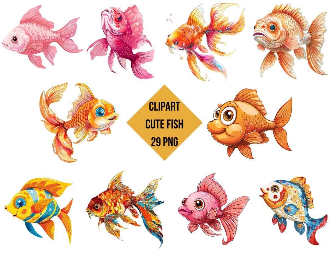Clipart Cute Fish | Colorful Fish PNG | Digital Print Fish Decor ...