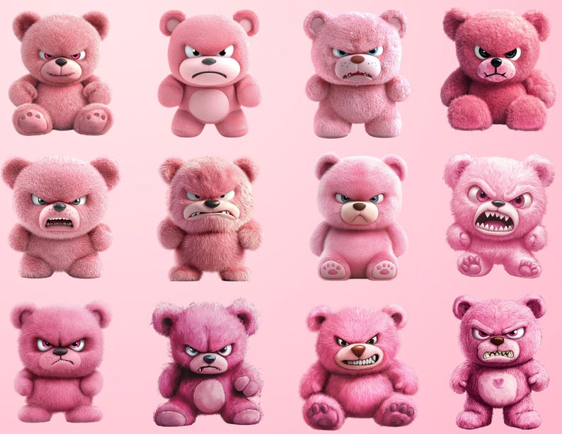 Angry Teddy Bear Clipart, Cute Teddy Bear PNG, Digital Pink Teddy Bear ...