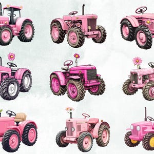 Clipart Pink Tractors, Tractors With Flowers 36 PNG, Digital Print Cute ...