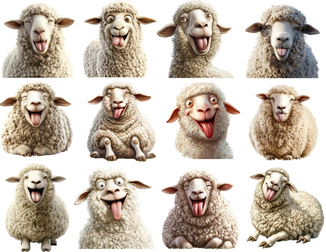 Funny Sheep Clipart Bundle, Farm Animals PNG, Digital Cute Sheep ...