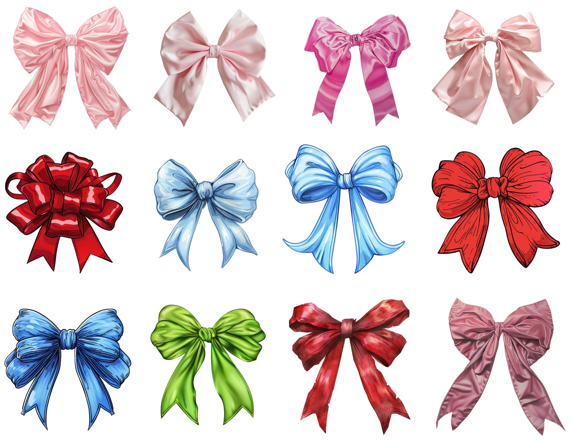Clipart Pretty Bows | Colorful Bows PNG | Digital Print Bows ...