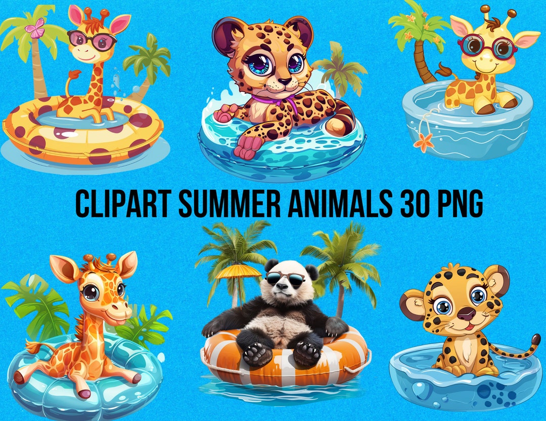 Summer Pool Animals Clipart Set | Cute Animal Designs for Pool Party ...