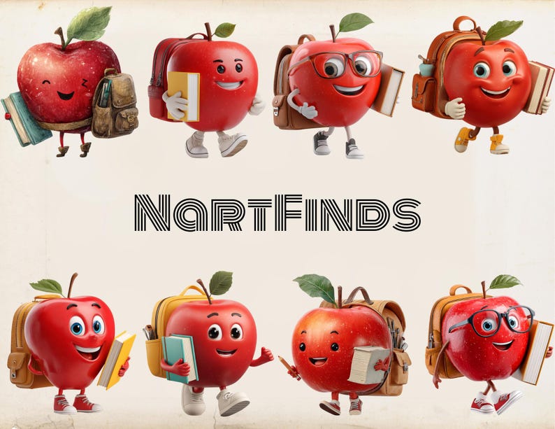 Apple School Clipart Bundle: Back to School PNG Graphics (commercial ...