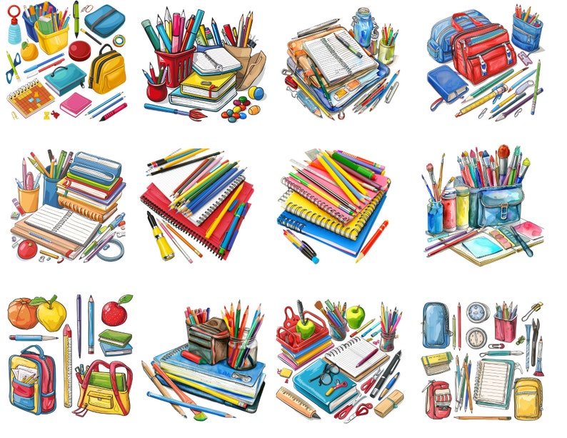 Clipart School Supplies | School Supplies PNG | Digital Print School ...
