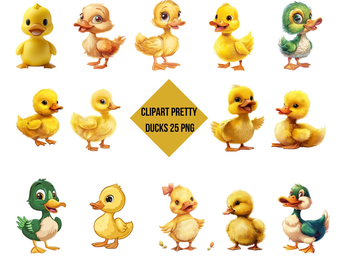 Pretty Ducks Clipart | Adorable Ducks PNG | Digital Print Ducks Decor ...