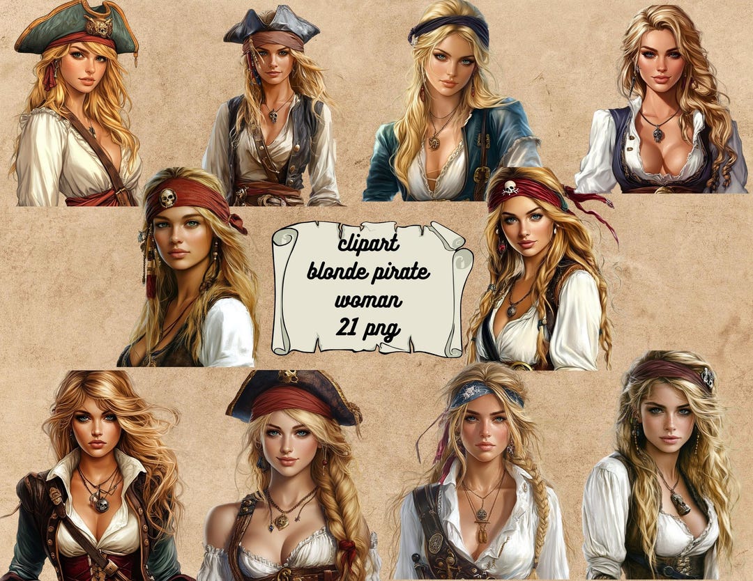 Blonde Pirate Woman Clipart, Blonde Female Pirate PNG, Digital Pirate ...